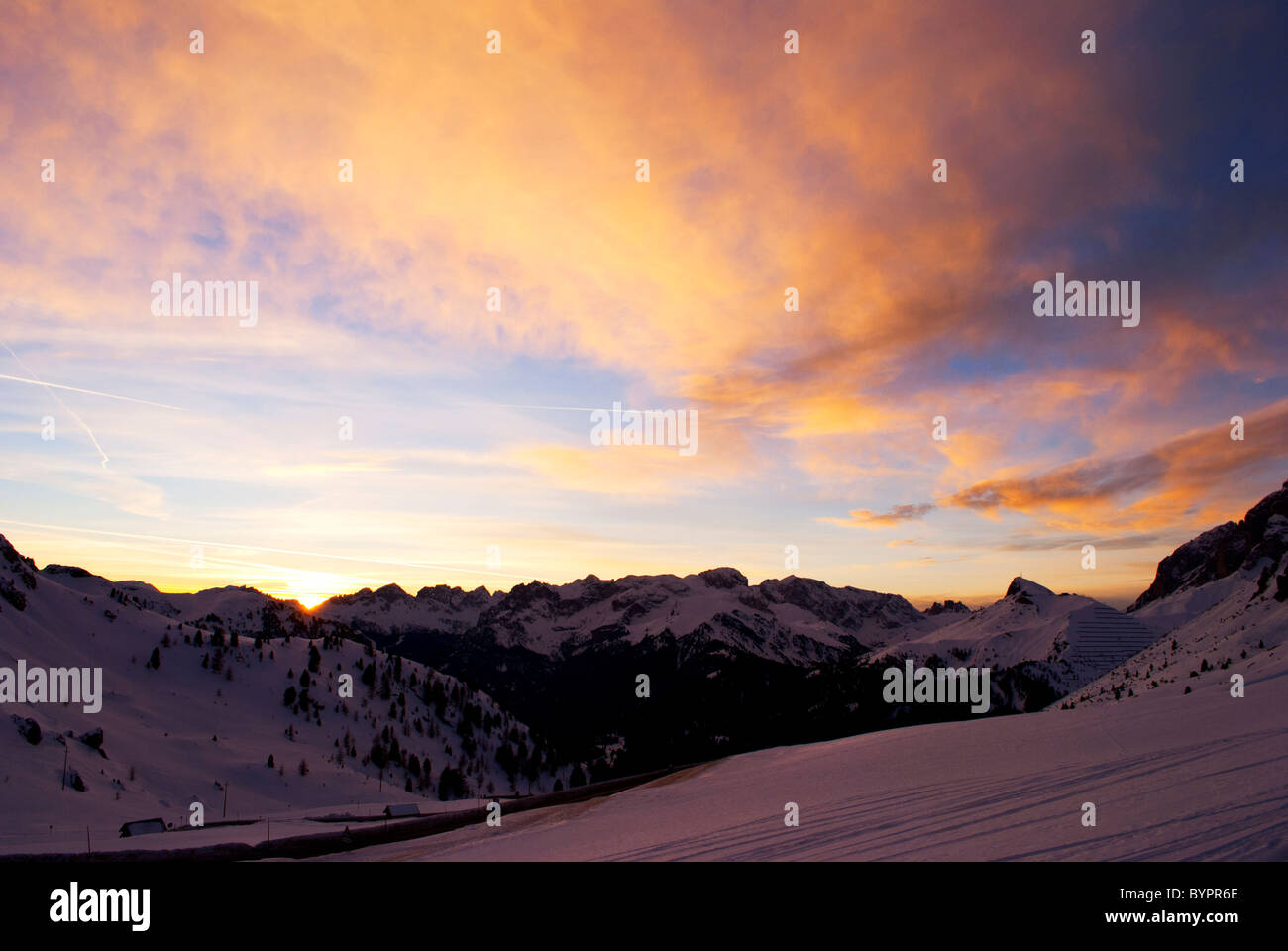 Alpine sunset in the mountains of the Dolomites Stock Photo - Alamy
