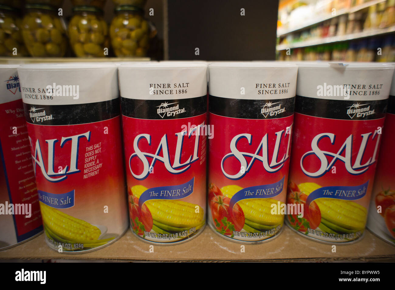 Containers of Diamond Crystal brand salt are seen in a supermarket in ...