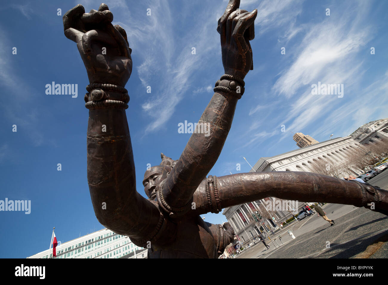 Three Heads Six Arms statue in front of San Francisco City Hall Stock ...