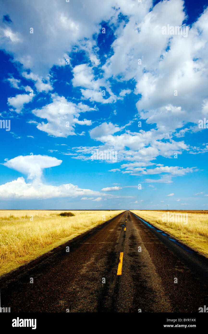 Spring storm clouds gather over the flat plains of the Texas Panhandle ...