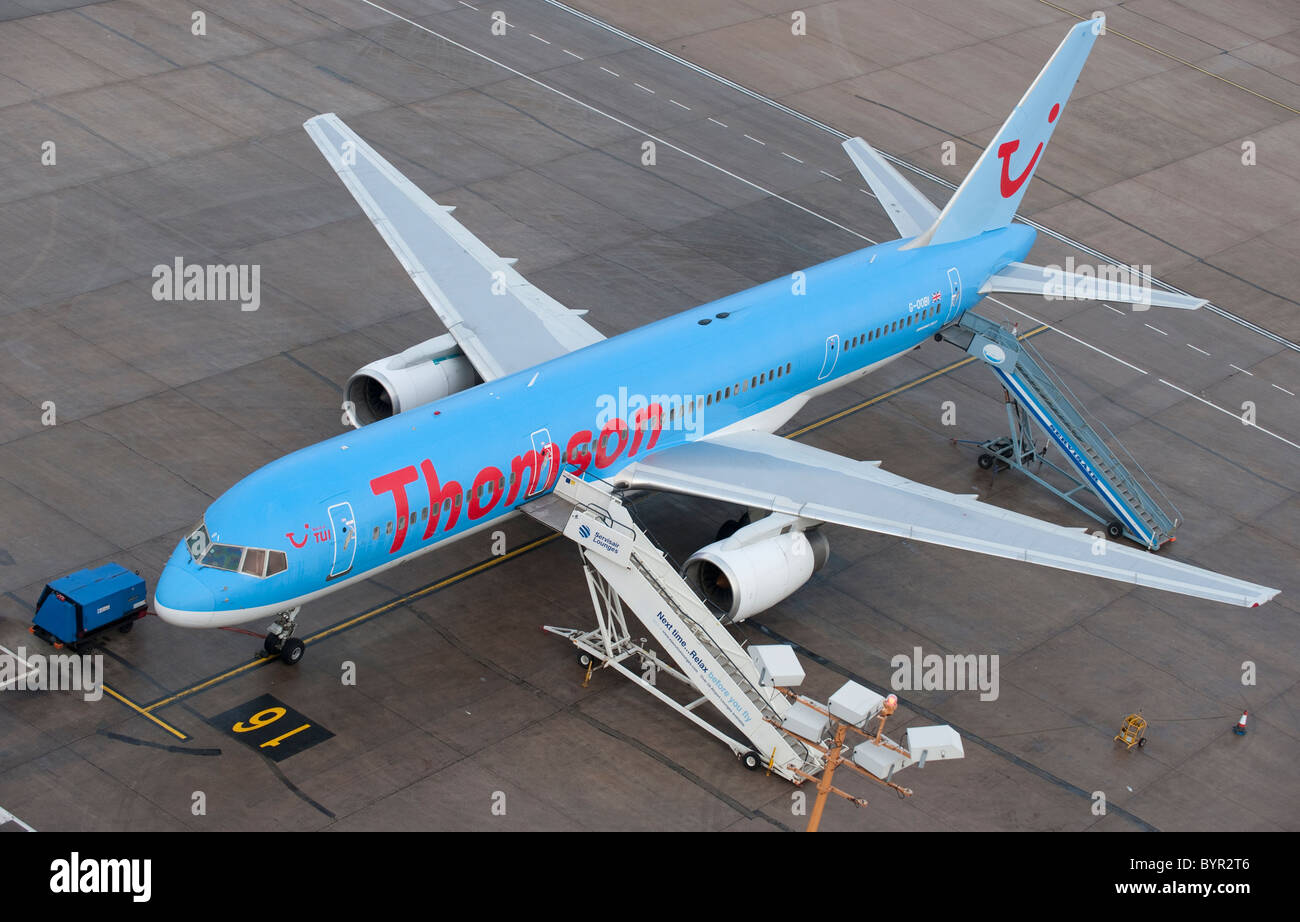 A ThomsonFly / Thomson Airways aircraft on the apron at Nottingham East ...