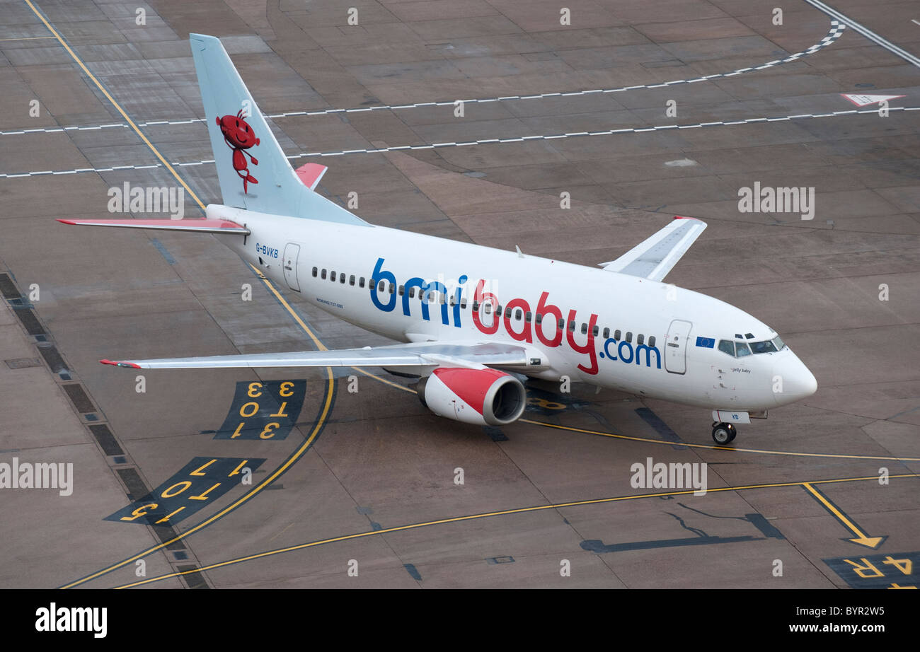 A BMI Baby Boeing 737 aircraft on the apron at Nottingham East Midlands ...