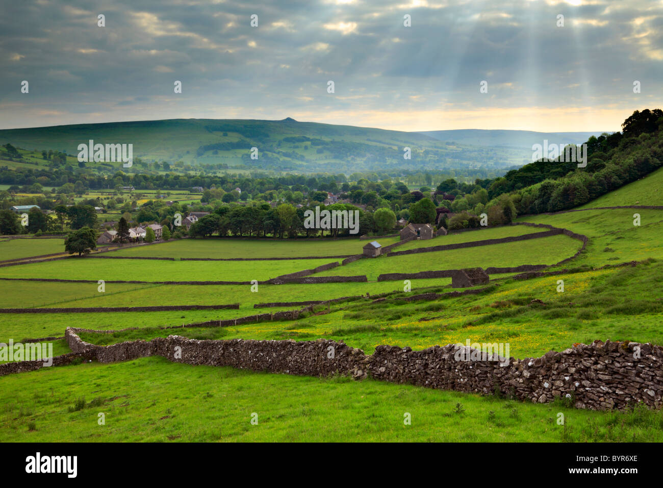 Dry-stone walled field near Castletown, Dark Peak, The Peak District ...