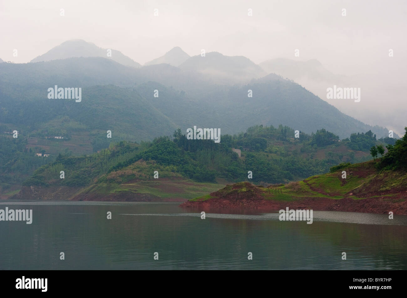shennong stream near yangzi river and town of badong on a foggy day ...