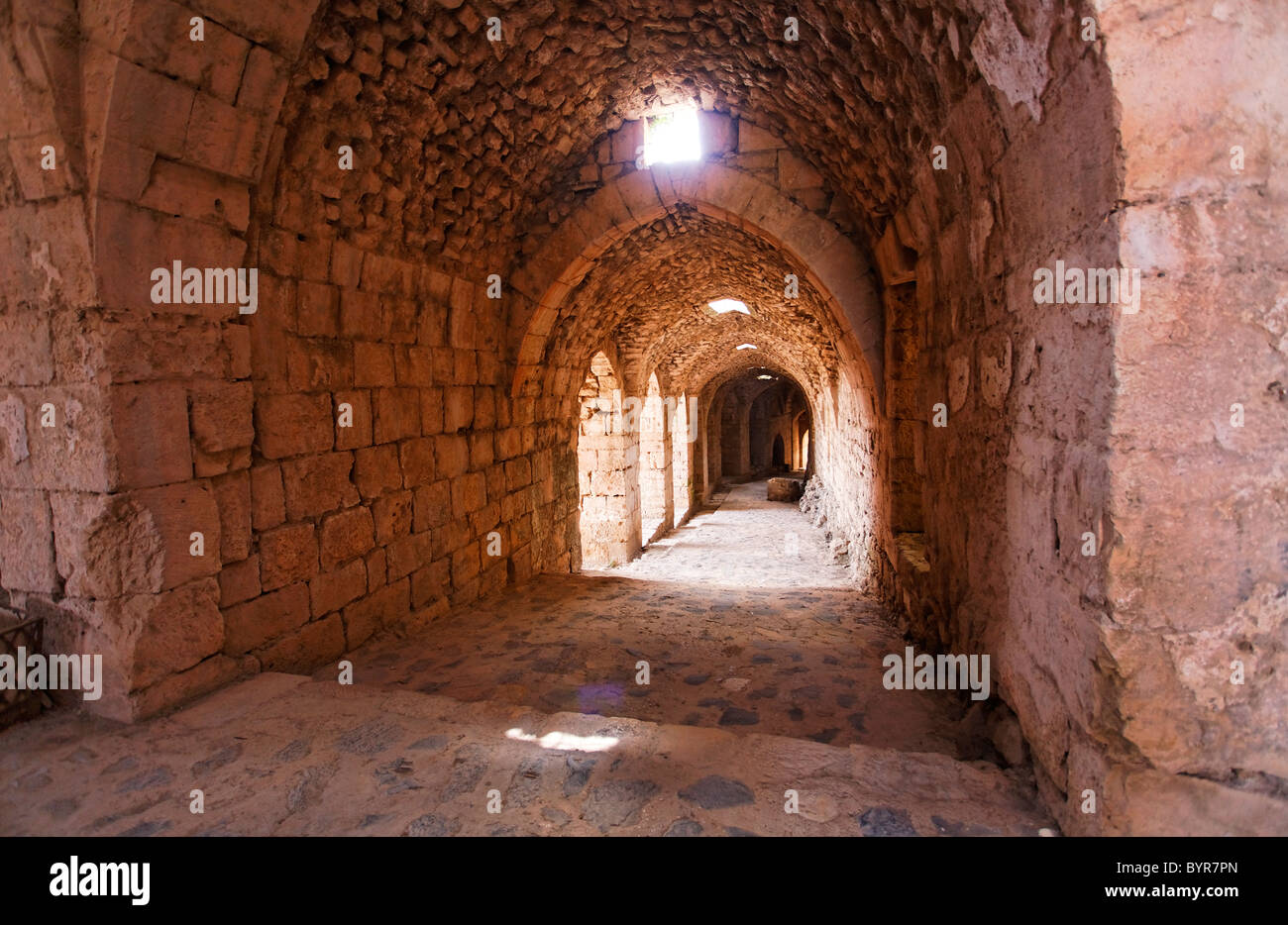 Inside the crusader castle of Krak Des Chevaliers, Syria Stock Photo ...
