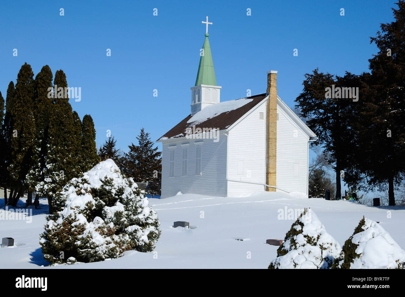 Small hillside chapel and cemetery in Northern Illinois, USA Stock ...