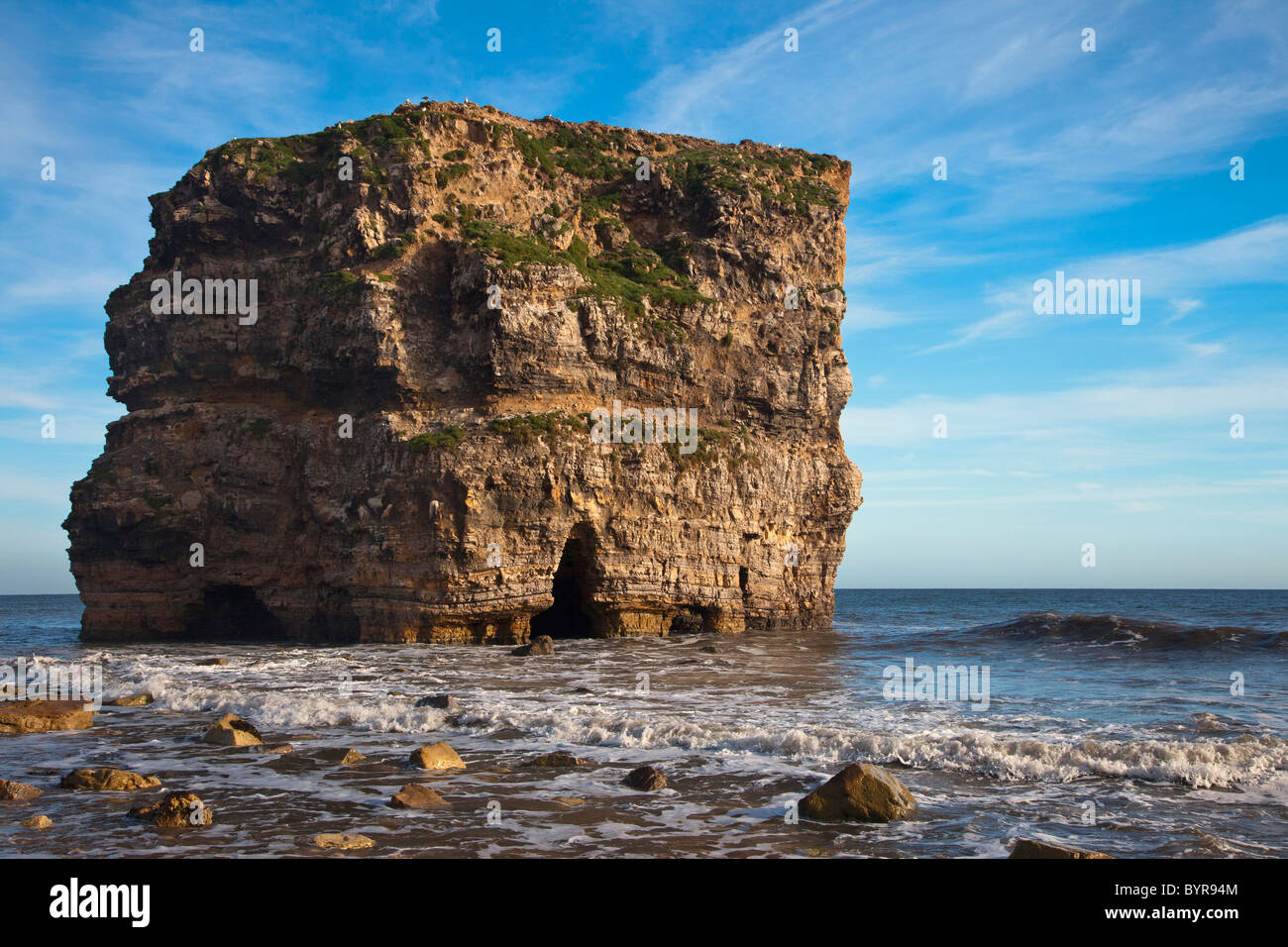 a large rock formation on the coast; south shields, tyne and wear ...