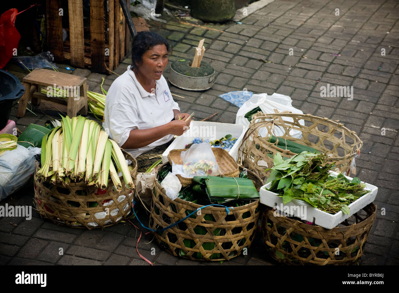 The public market in Ubud, Bali, is a colorful and busy place in the ...