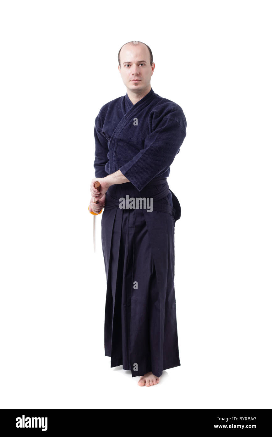 kendo fighter with bokken isolated on white Stock Photo - Alamy