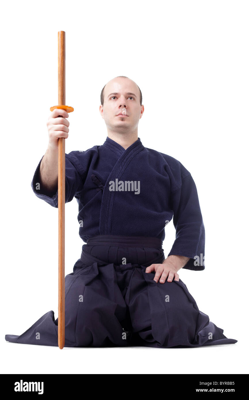 kendo fighter with bokken isolated on white Stock Photo - Alamy