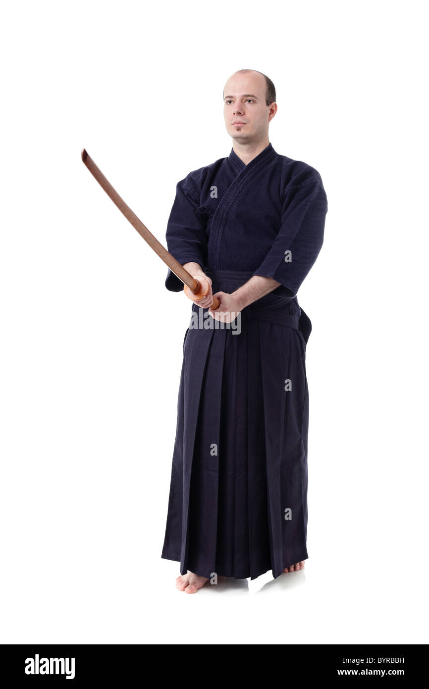 kendo fighter with bokken isolated on white Stock Photo - Alamy