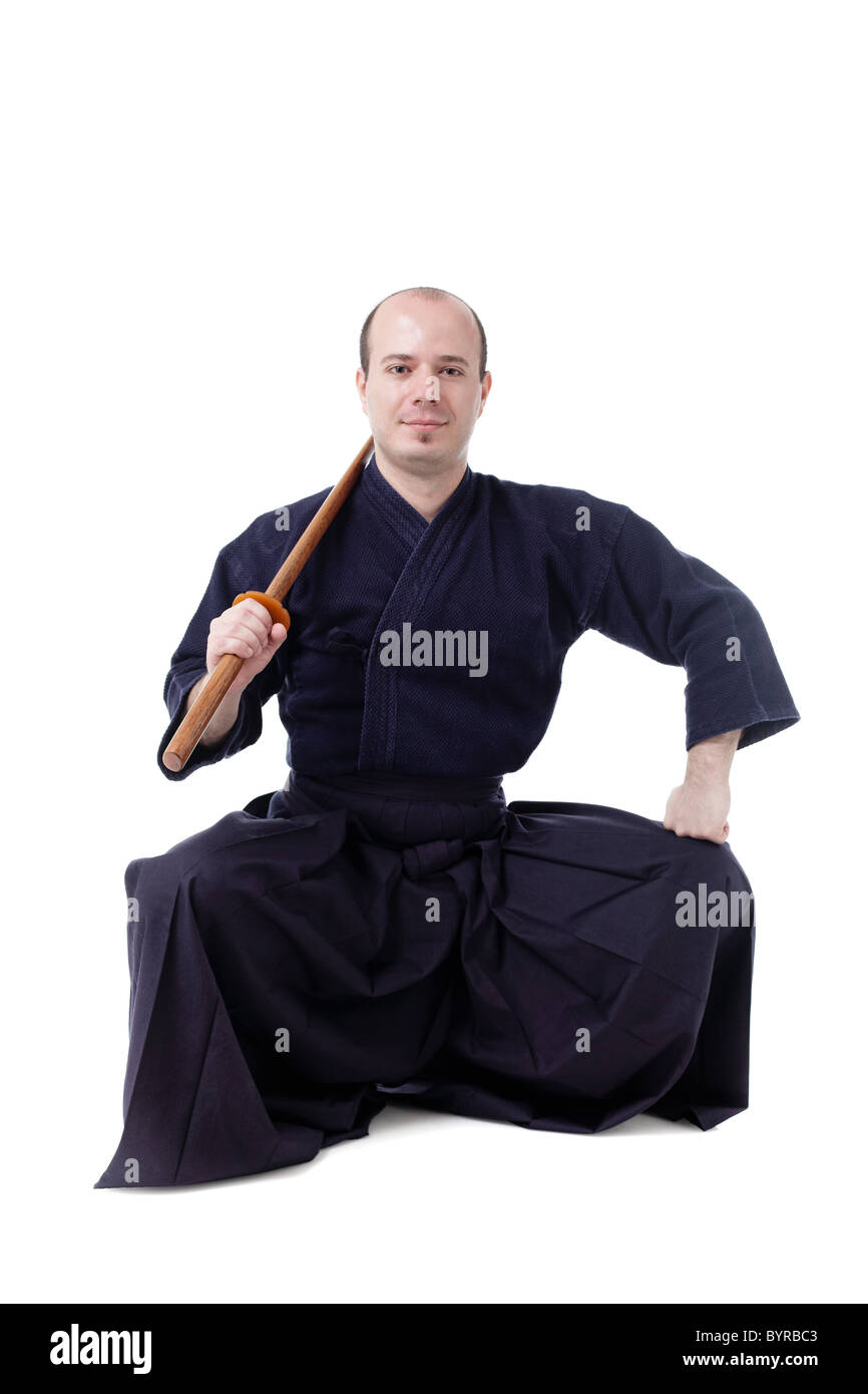 kendo fighter with bokken isolated on white Stock Photo - Alamy