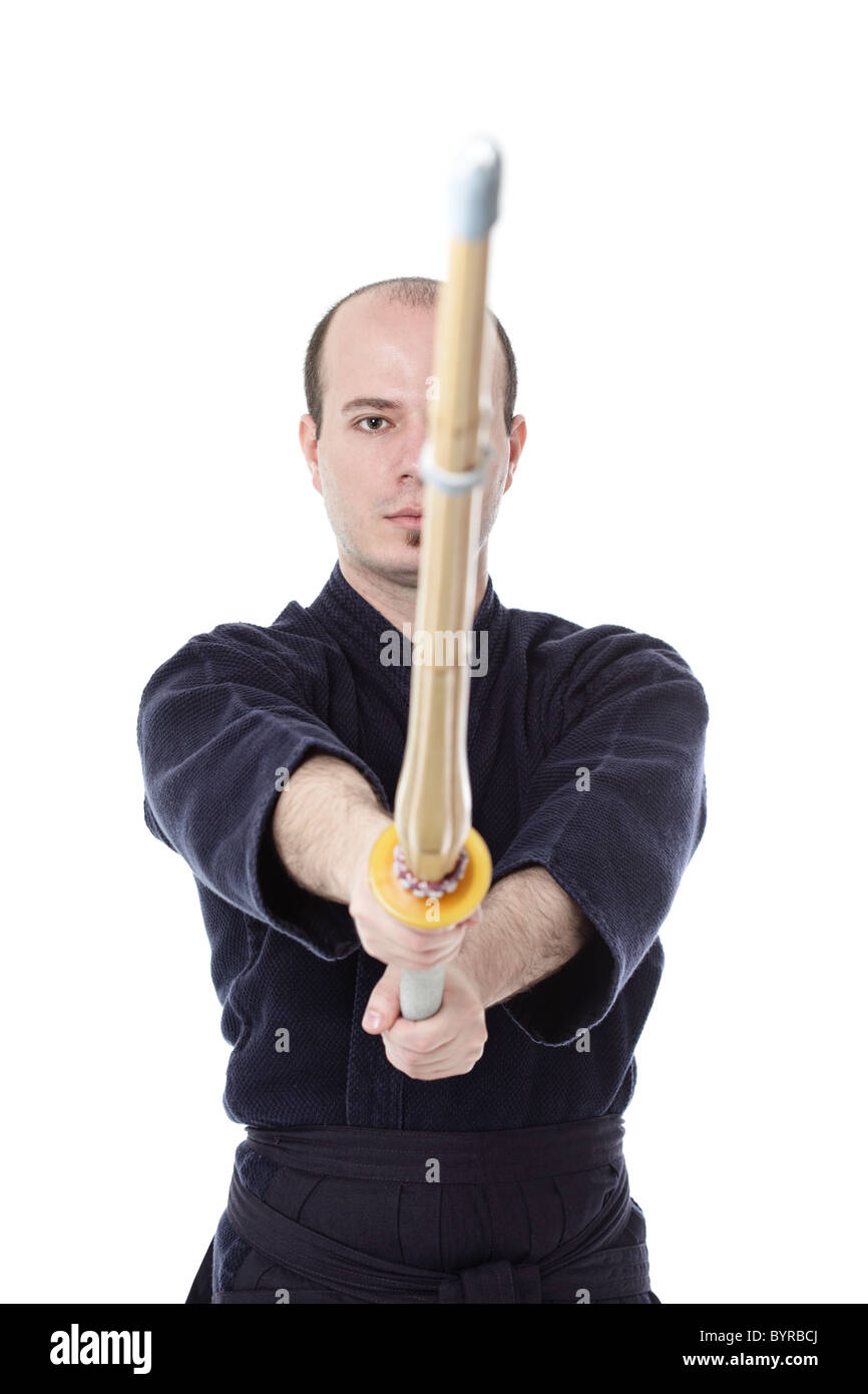 kendo fighter with shinai isolated on white Stock Photo - Alamy