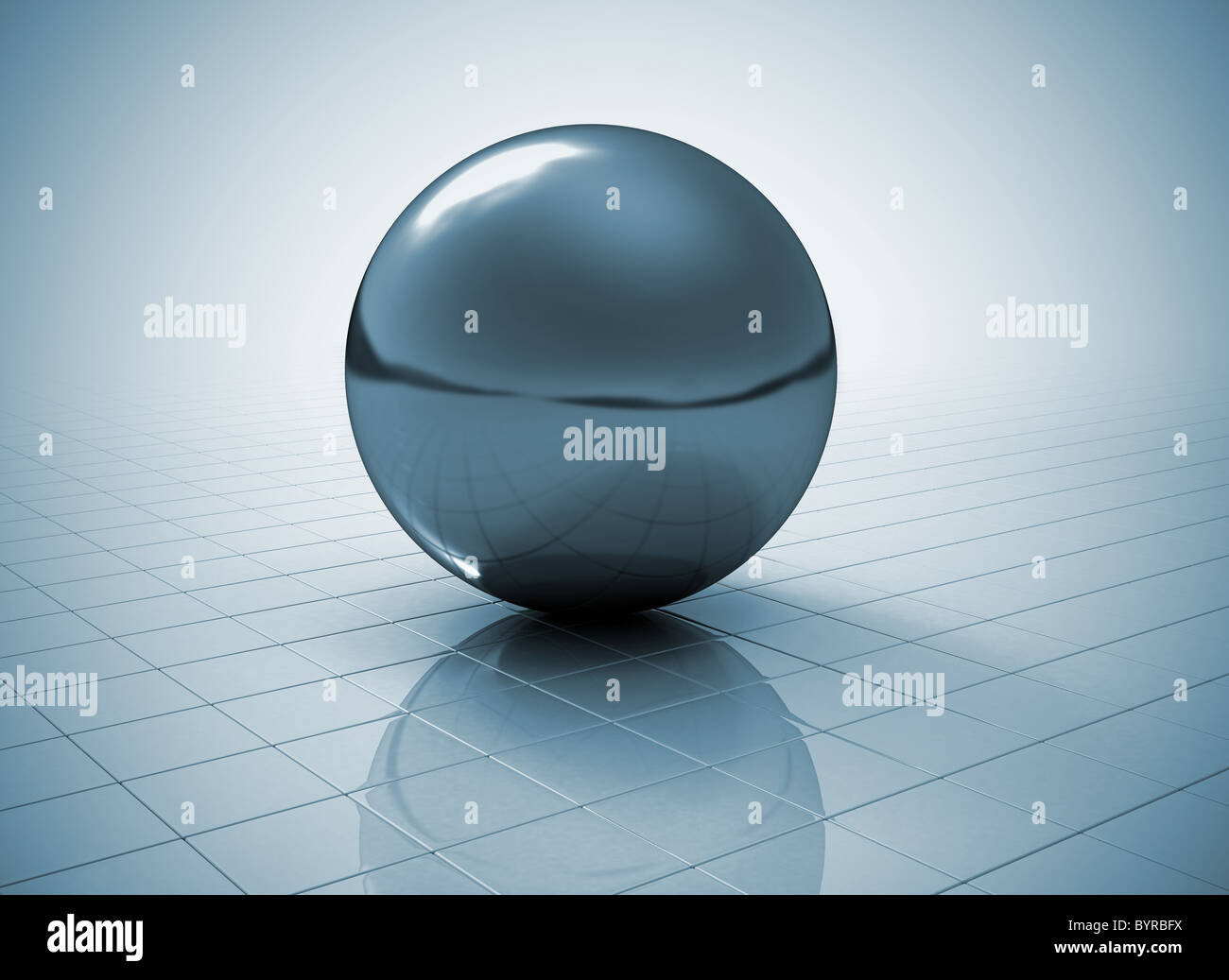 Glossy sphere on tile shiny floor Stock Photo - Alamy