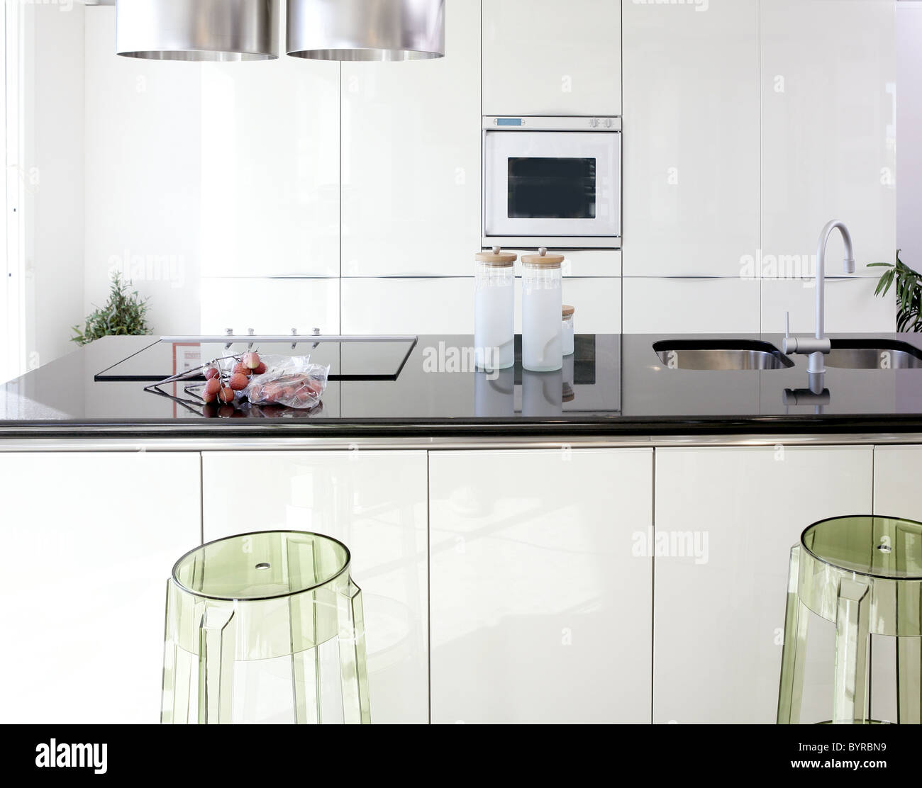 Modern white kitchen clean interior design deco architecture Stock ...