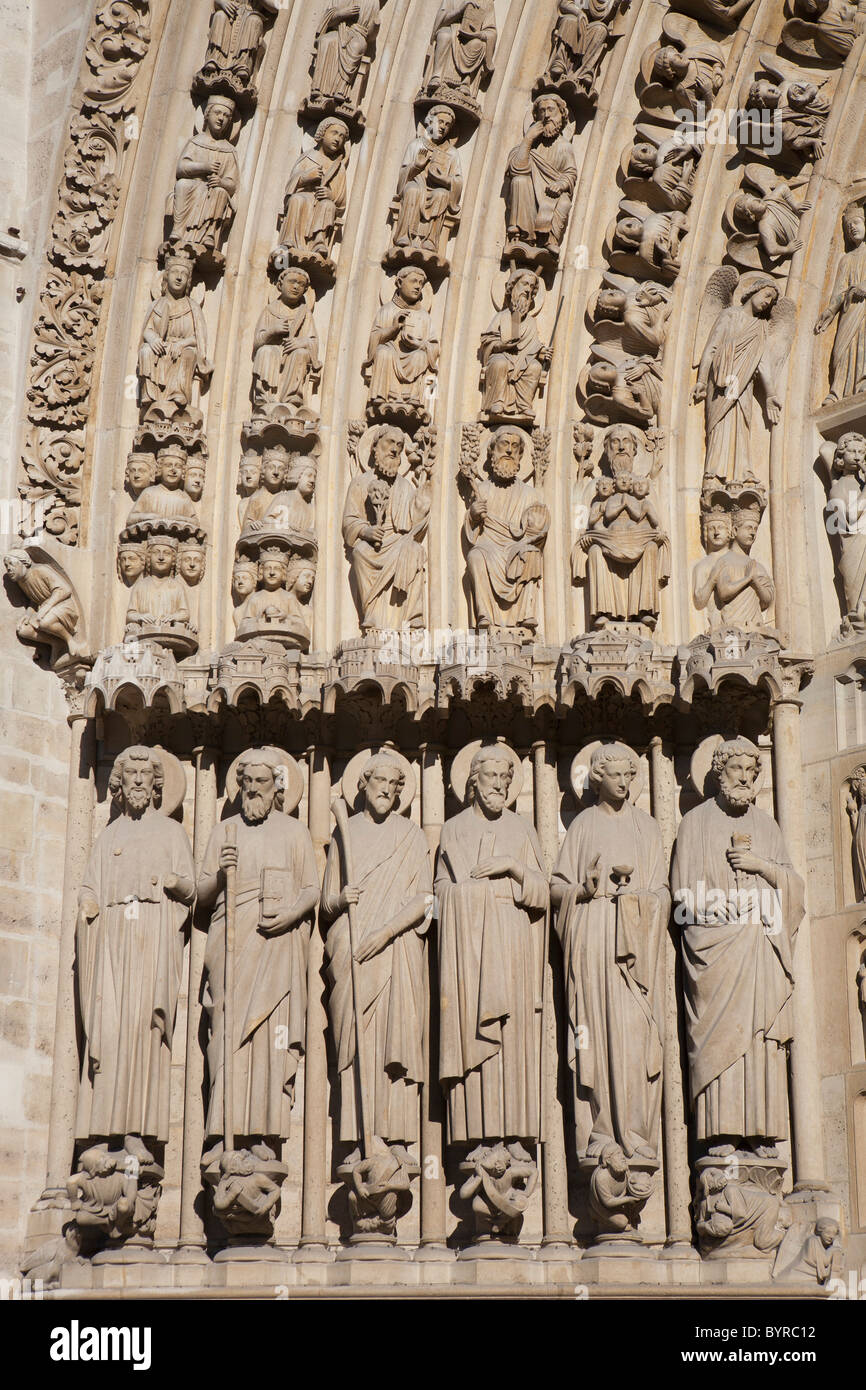 detail of the apostle statues of the last judgement in central portal ...