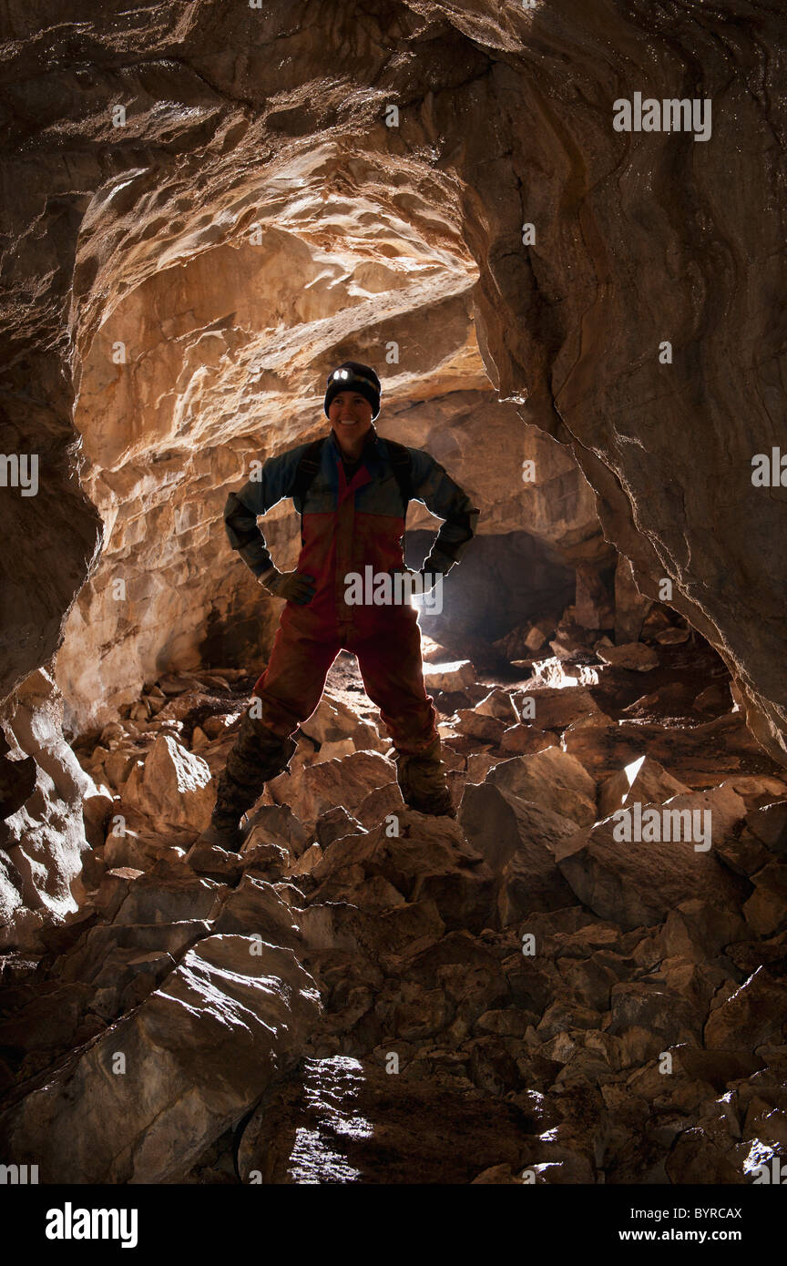 an athletic female caver; fernie, british columbia, canada Stock Photo ...