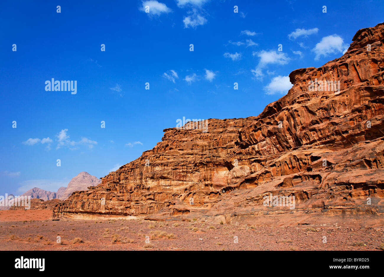 A landscape of rocky outcrops in the desert of Wadi Rum, Jordan Stock ...