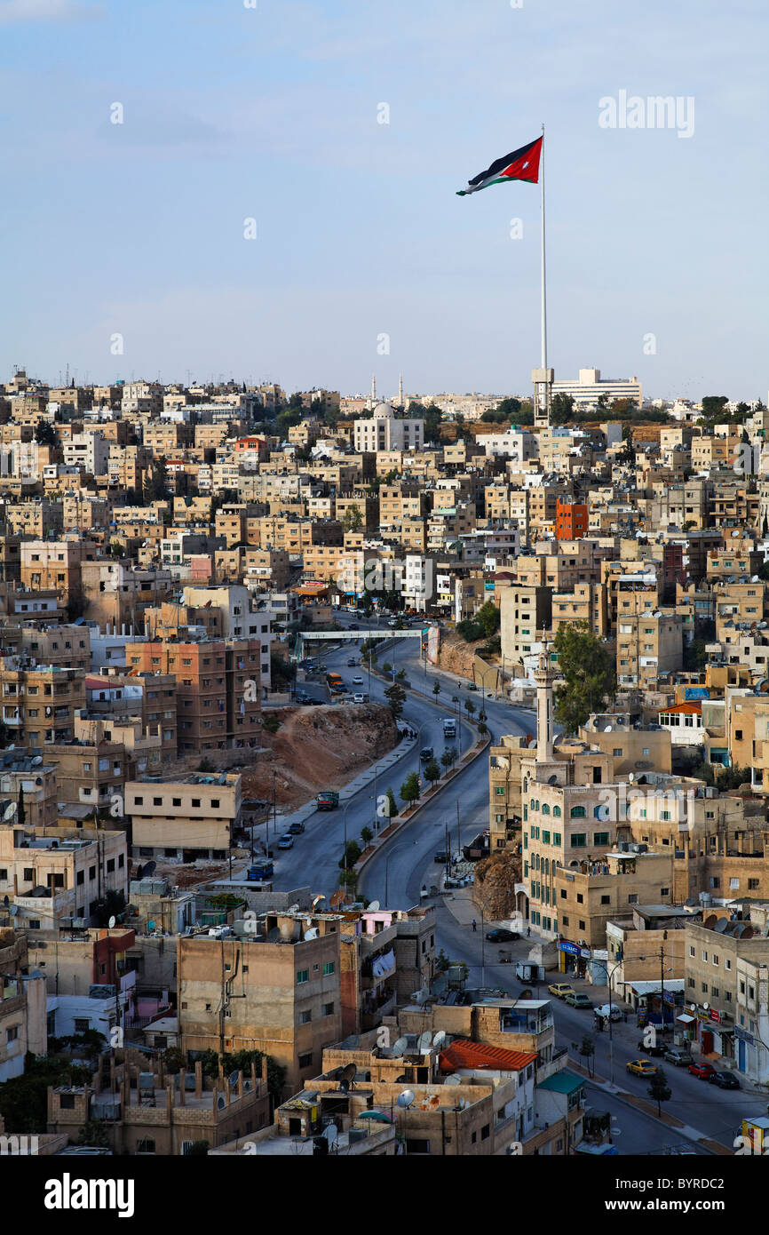 Large Jordanian flag flying over the city of Amman, Jordan Stock Photo ...