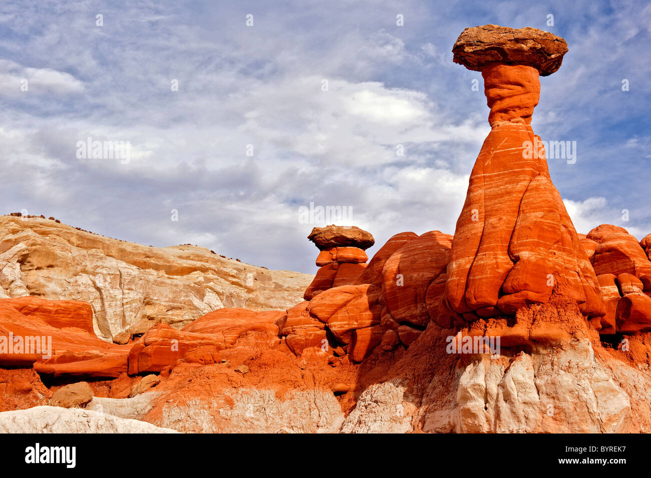 Sandstone formations called “toadstools” supported on rock columns in ...