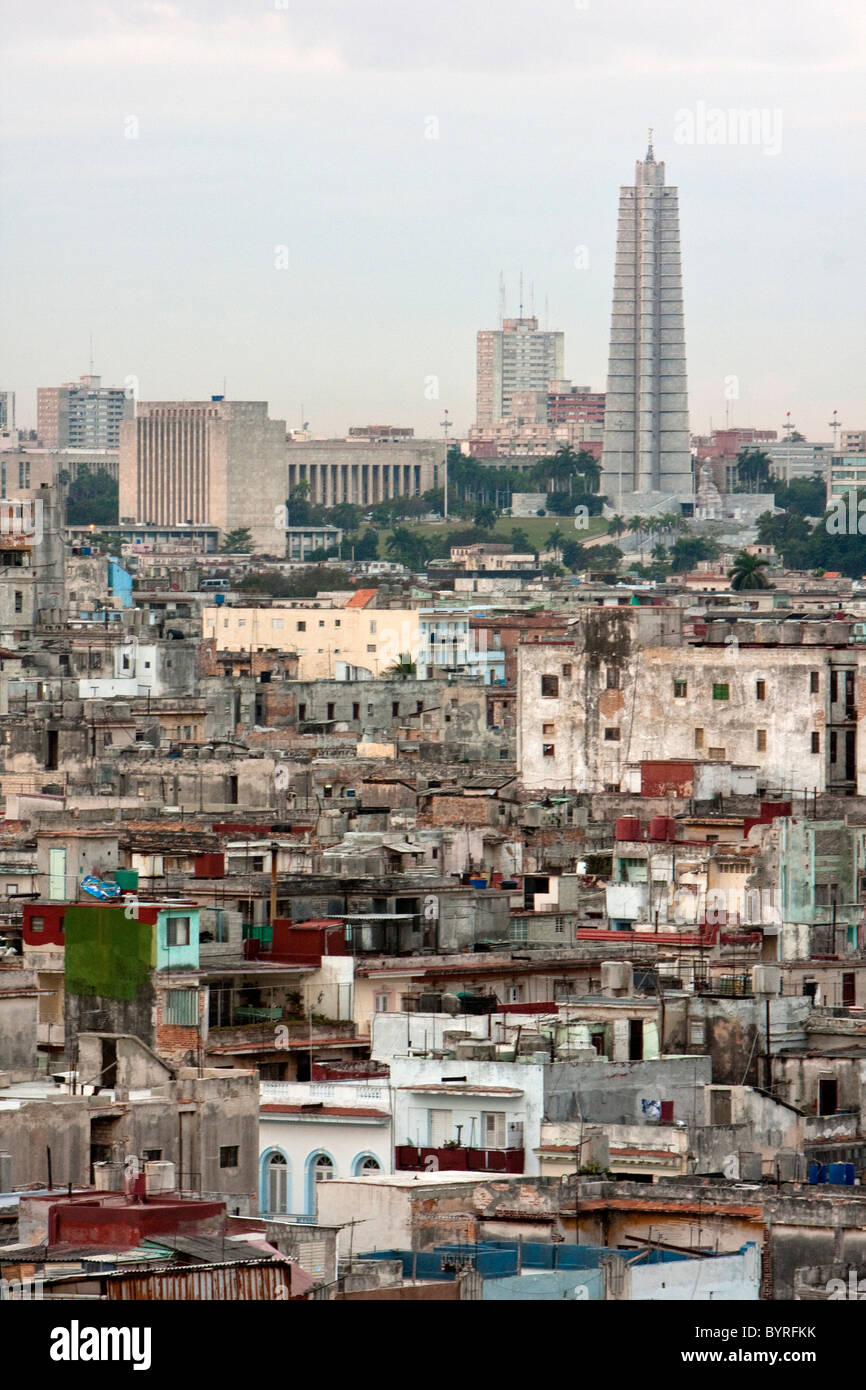 Cuba, Havana. City Rooftops at Sunrise. Memorial to Jose Marti Rises in ...