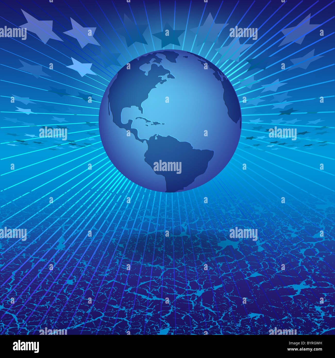 abstract illustration with blue globe on stars background Stock Photo ...