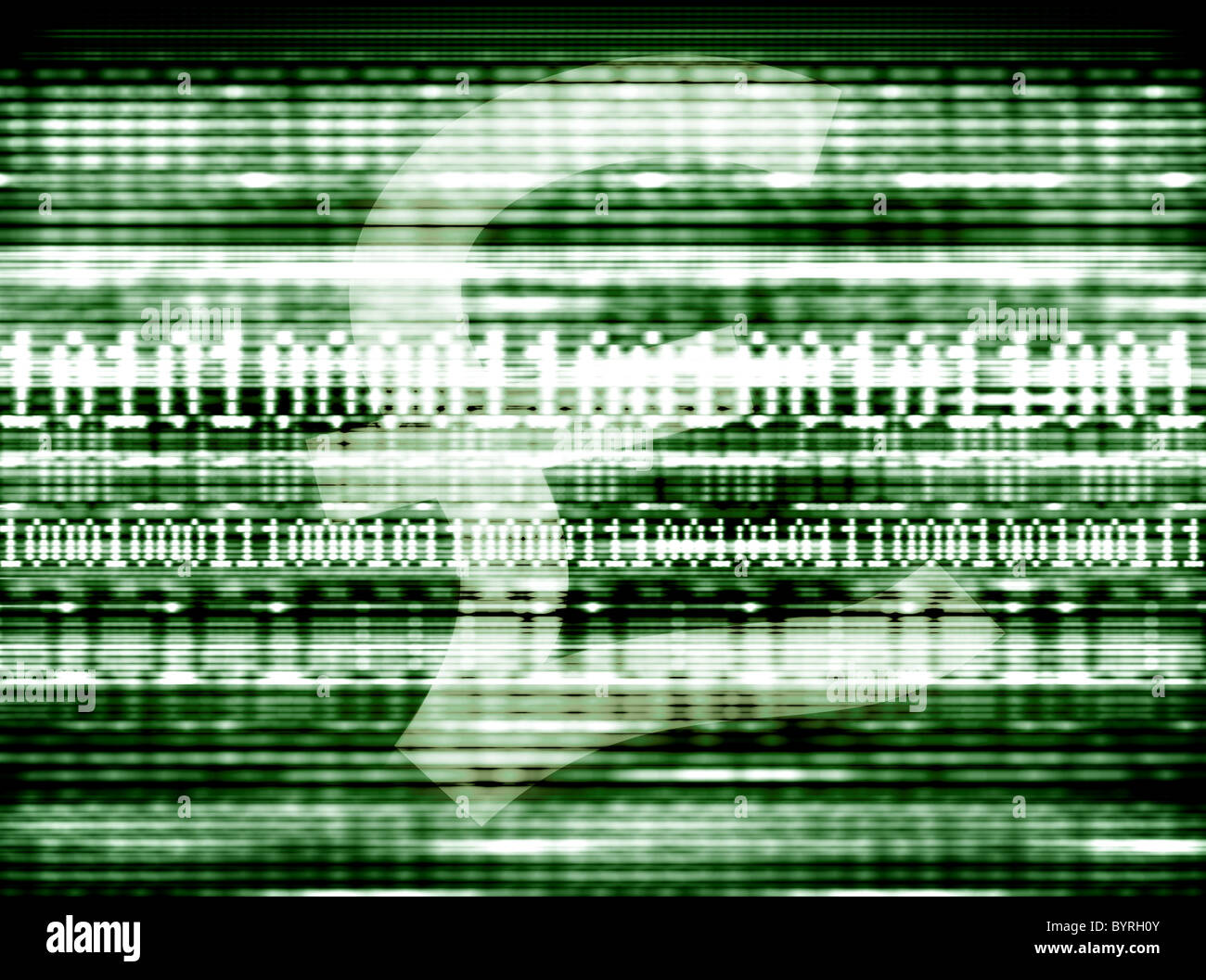 A Pound symbol and binary code or data streams representing online transactions and web security ...