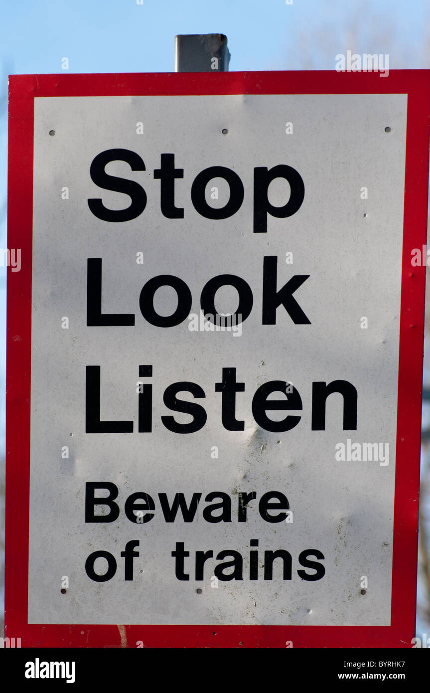 Beware of trains sign hi-res stock photography and images - Alamy