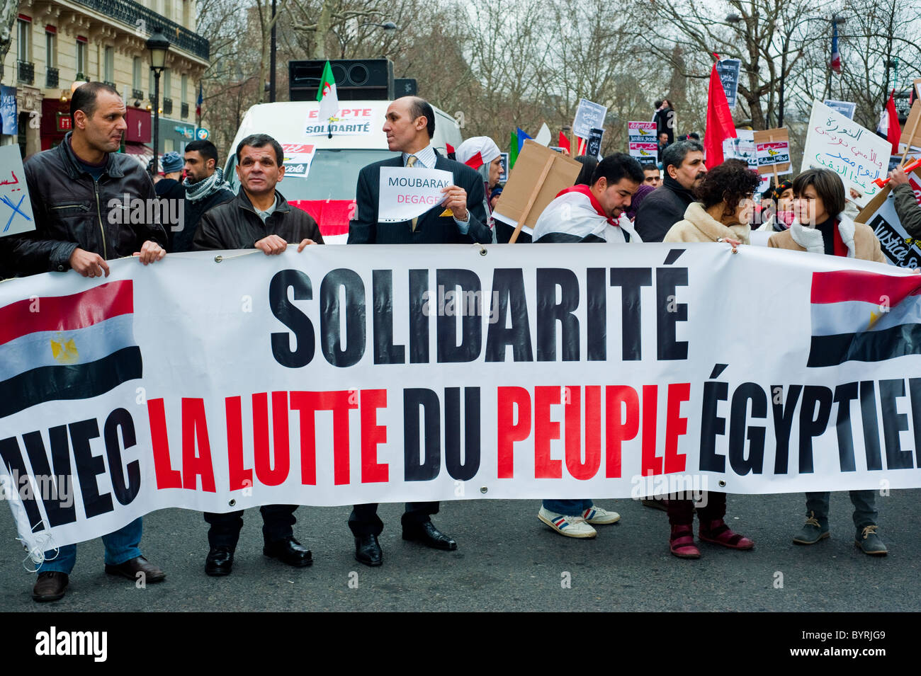 Paris, France, Crowd of Egyptian Demonstrators Protesting Against Hosni ...