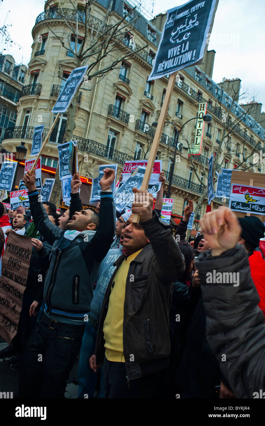 Paris, France, Crowd Marching Street, Egyptian Demonstrators Protesting ...