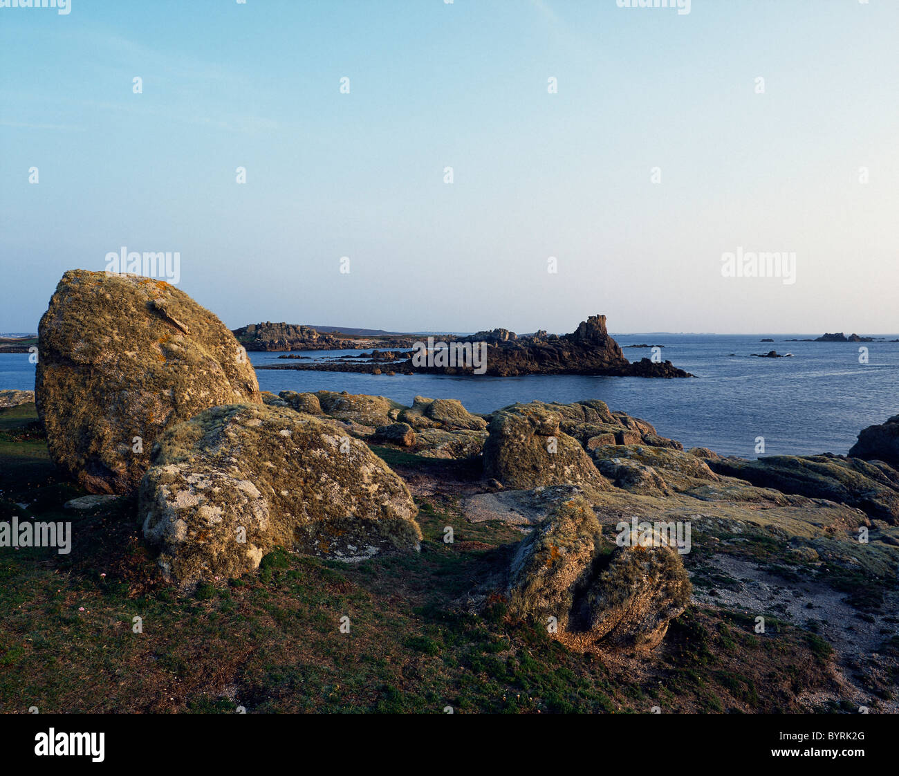 The rocky island of Bryher, Scilly Isles, UK (near Tresco). A view ...