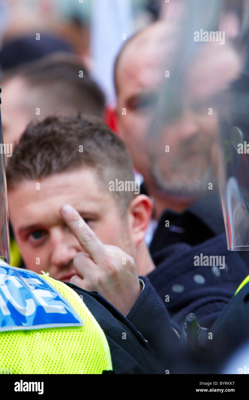 Stephen Lennon, leader of the English defence League (EDL), during a ...