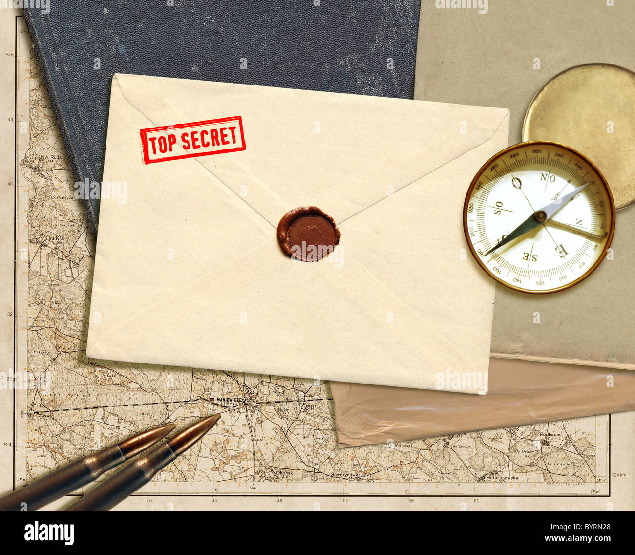 military top secret folder with stamp and map Stock Photo - Alamy