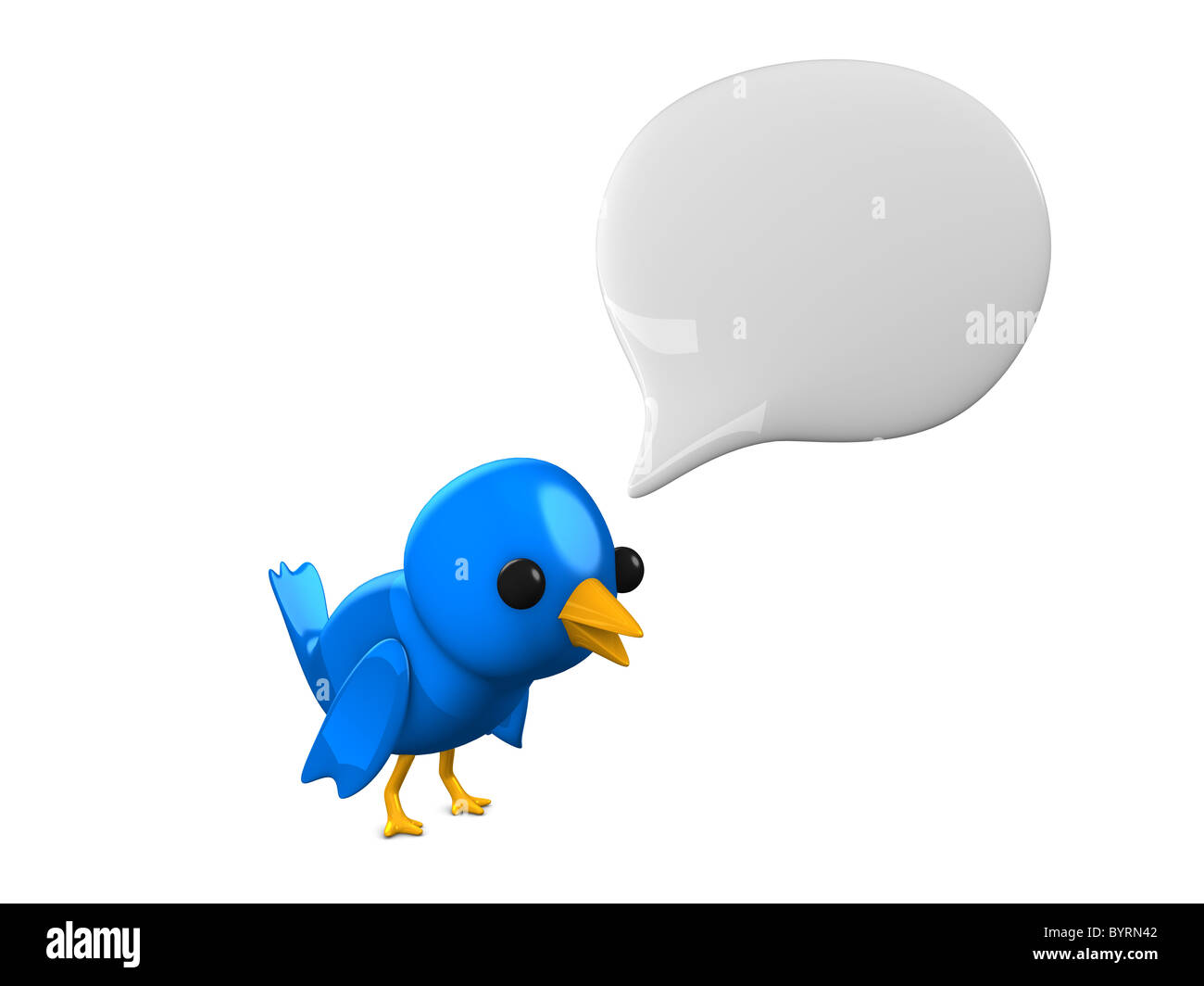 Conceptual famous blue bird shouting latest update, isolated on white ...
