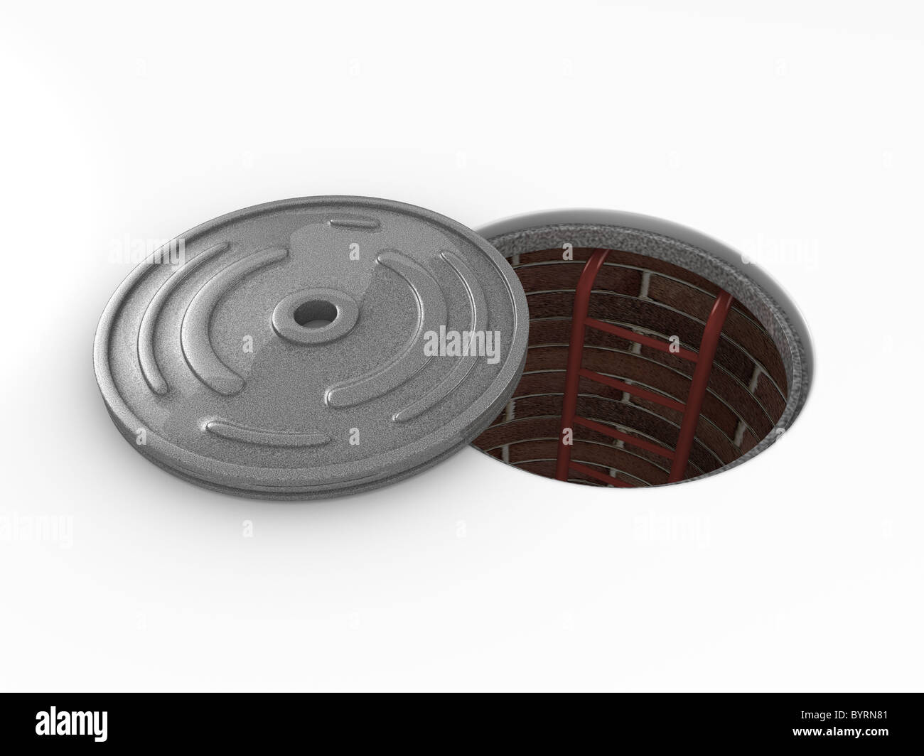 Iron manhole cover in pavement Cut Out Stock Images & Pictures - Alamy