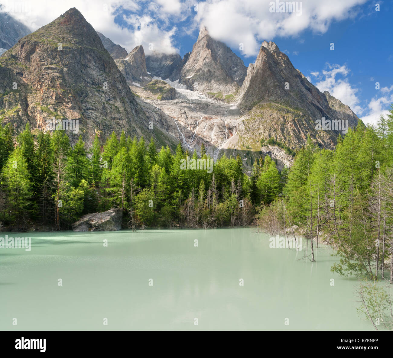 Lake Verde: small morainic lake in Mont Blanc massif near Courmayeur ...