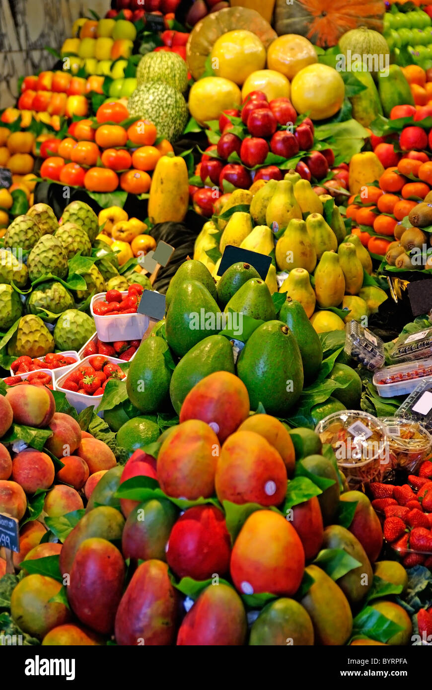Fruits. World famous Barcelona market, Spain. Selective focus Stock Photo - Alamy