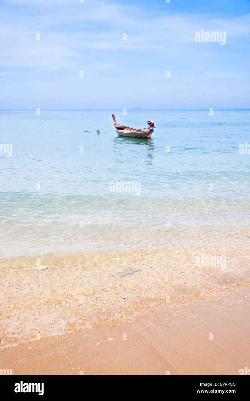 Hat Klong Khong (Klong Khong Beach) with moored Long-Tail Boat, Ko ...