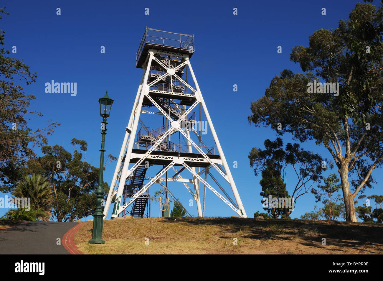 A mining tower, now a viewing tower, on Camp Hill in Bendigo, Australia ...