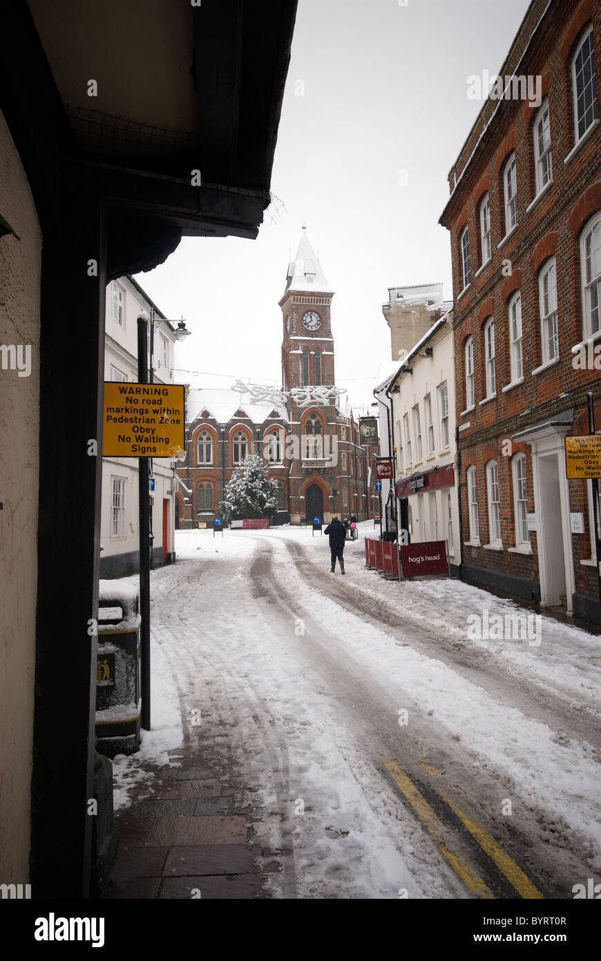 Newbury Berkshire England UK Snow Town Centre Town Hall Market Place ...