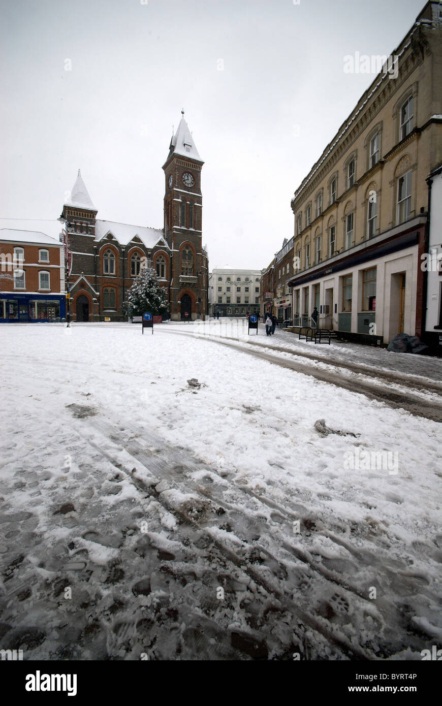 Newbury Berkshire England UK Snow Town Centre Town Hall Market Place ...