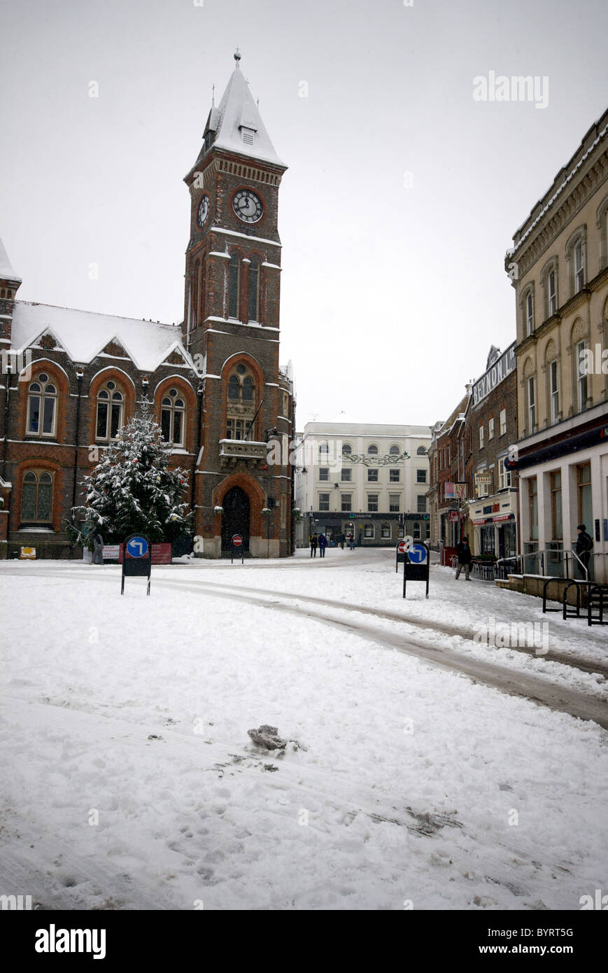 Newbury Berkshire England UK Snow Town Centre Town Hall Market Place ...