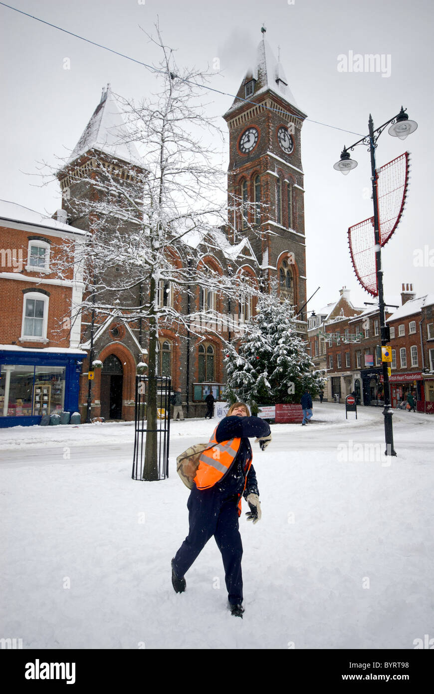 Newbury Berkshire England UK Snow Town Centre Town Hall Market Place ...