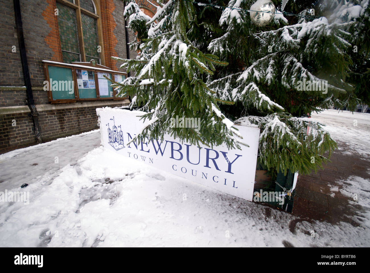 Newbury Berkshire England UK Snow Town Centre Town Hall Market Place ...