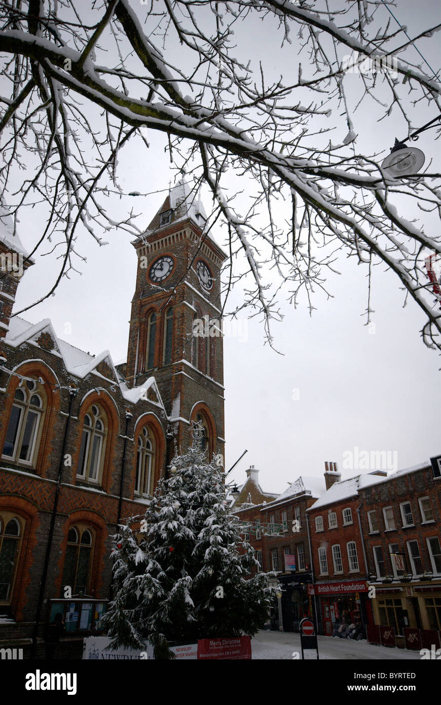 Newbury Berkshire England UK Snow Town Centre Town Hall Market Place ...