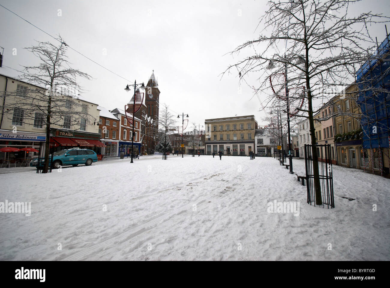 Newbury Berkshire England UK Snow Town Centre Town Hall Christmas Tree ...