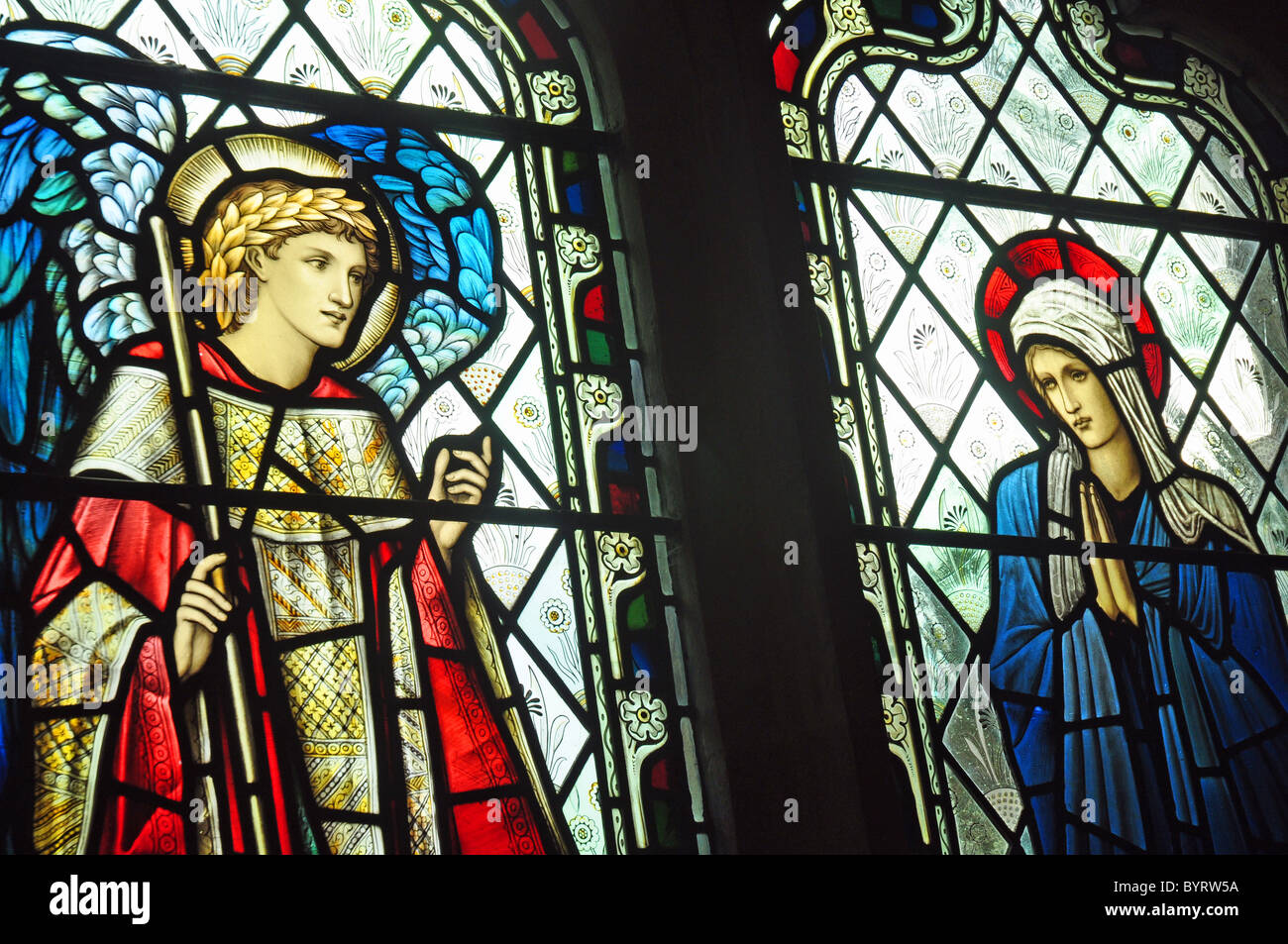 Buscot, Wiltshire, England: stained glass window in the parish church ...