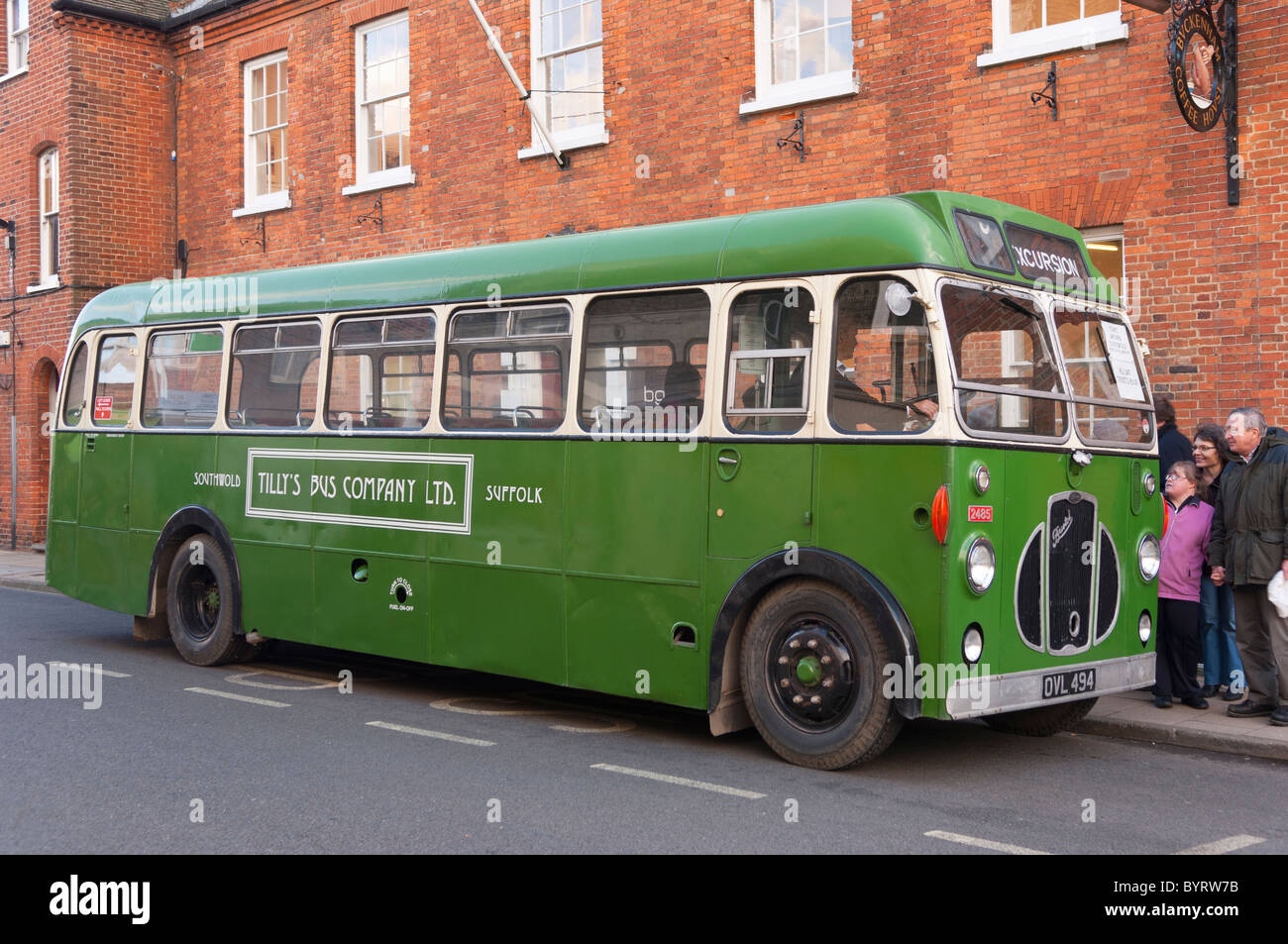 An old fashioned green bus for excursions in Southwold , Suffolk ...