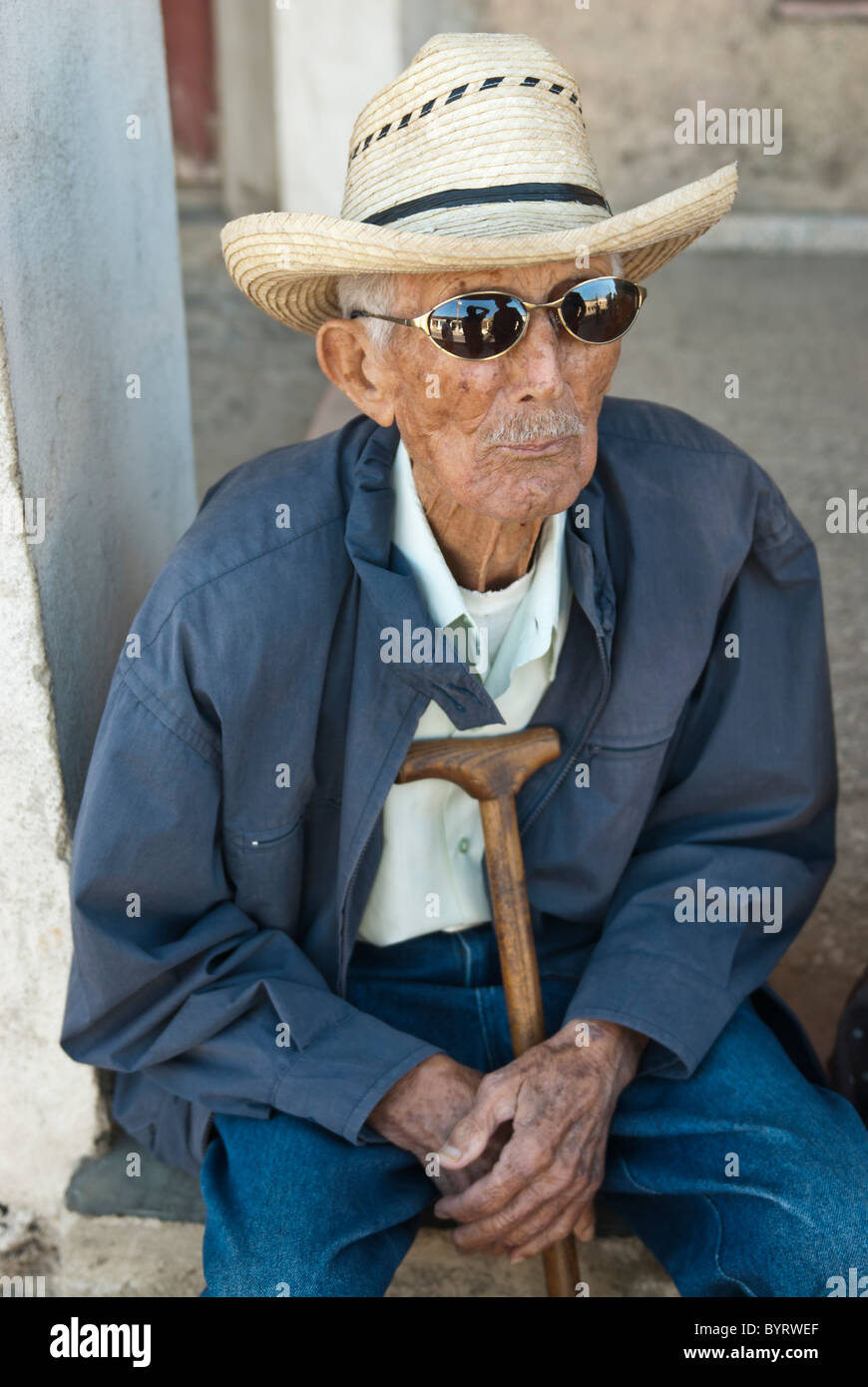 Old man with cowboy hat, Palmira, Cienfuegos, Cuba, Caribbean Stock ...