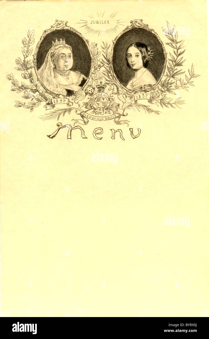 Menu celebrating 60 year reign of Queen Victoria Stock Photo - Alamy